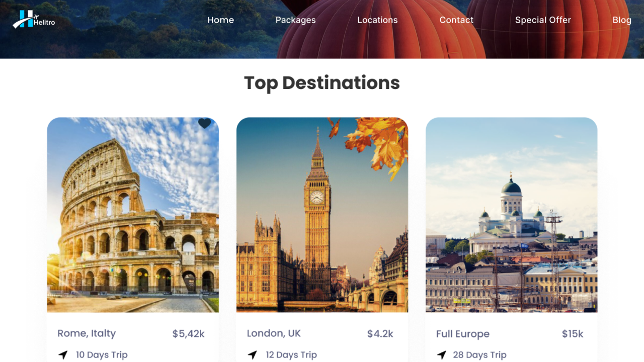 Helitro - Explore the World with a Travel Website Built in Flutter Web| Flutter Web Landing Page ...